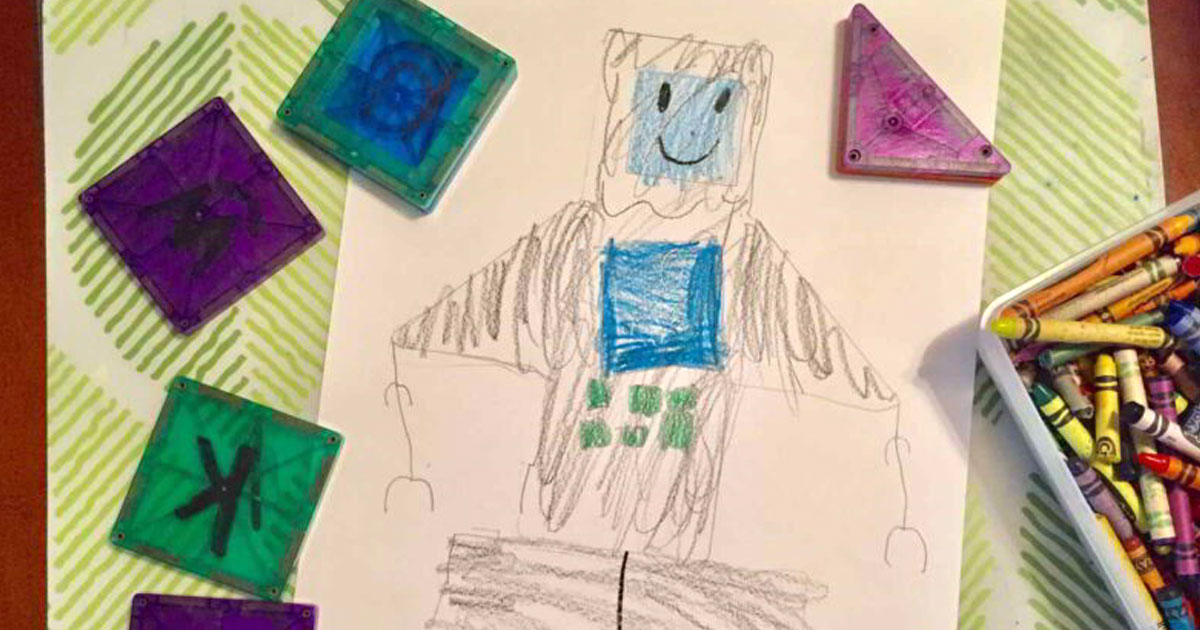 Easy Robot Art Project with Magnet Tiles - Hands On As We Grow®