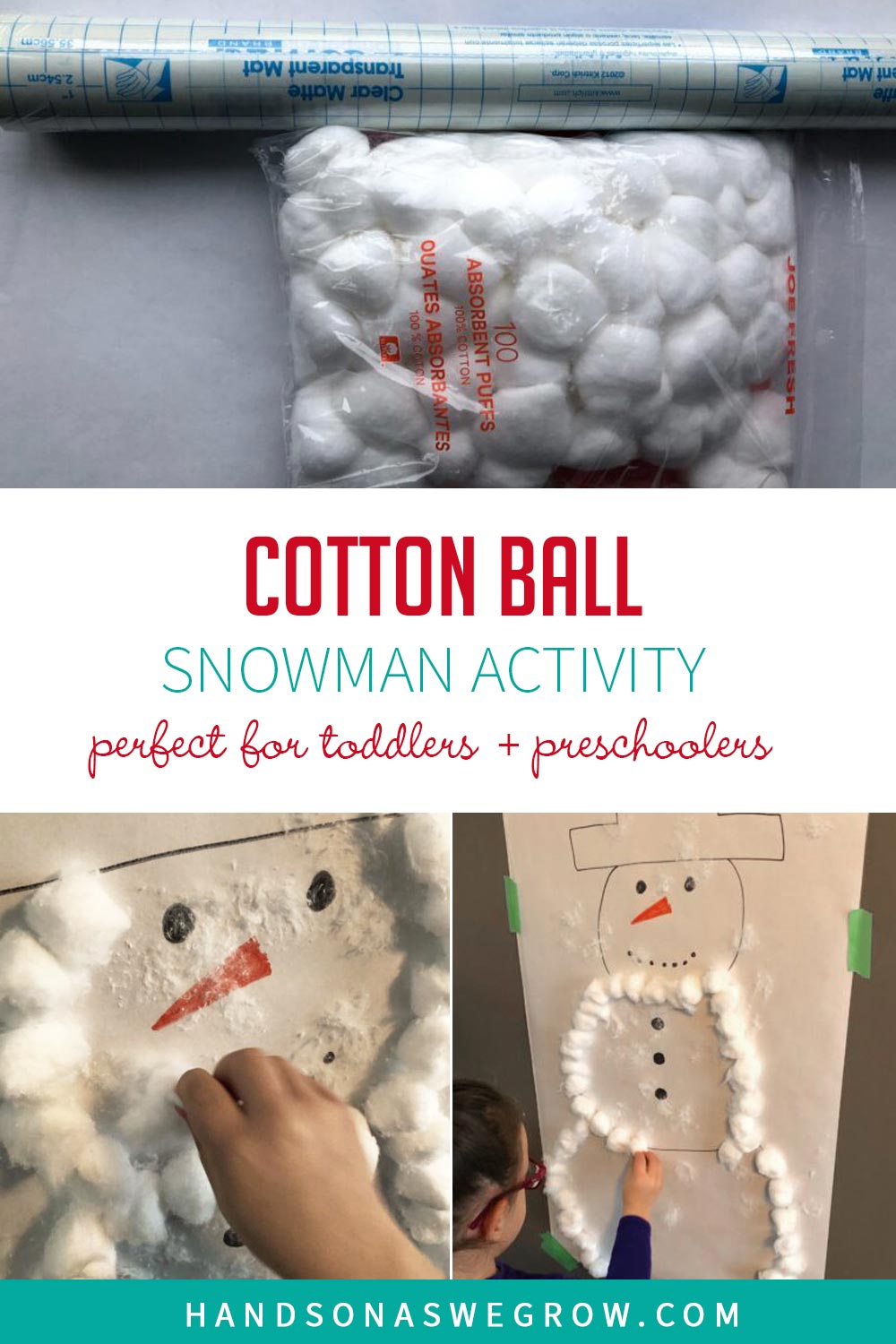 Cotton Ball Snowman Activity Excellent for Kids | Hands On As We Grow®