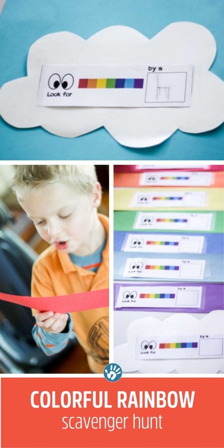 Colorful Rainbow Scavenger Hunt with Printable Clues for Easy Setup