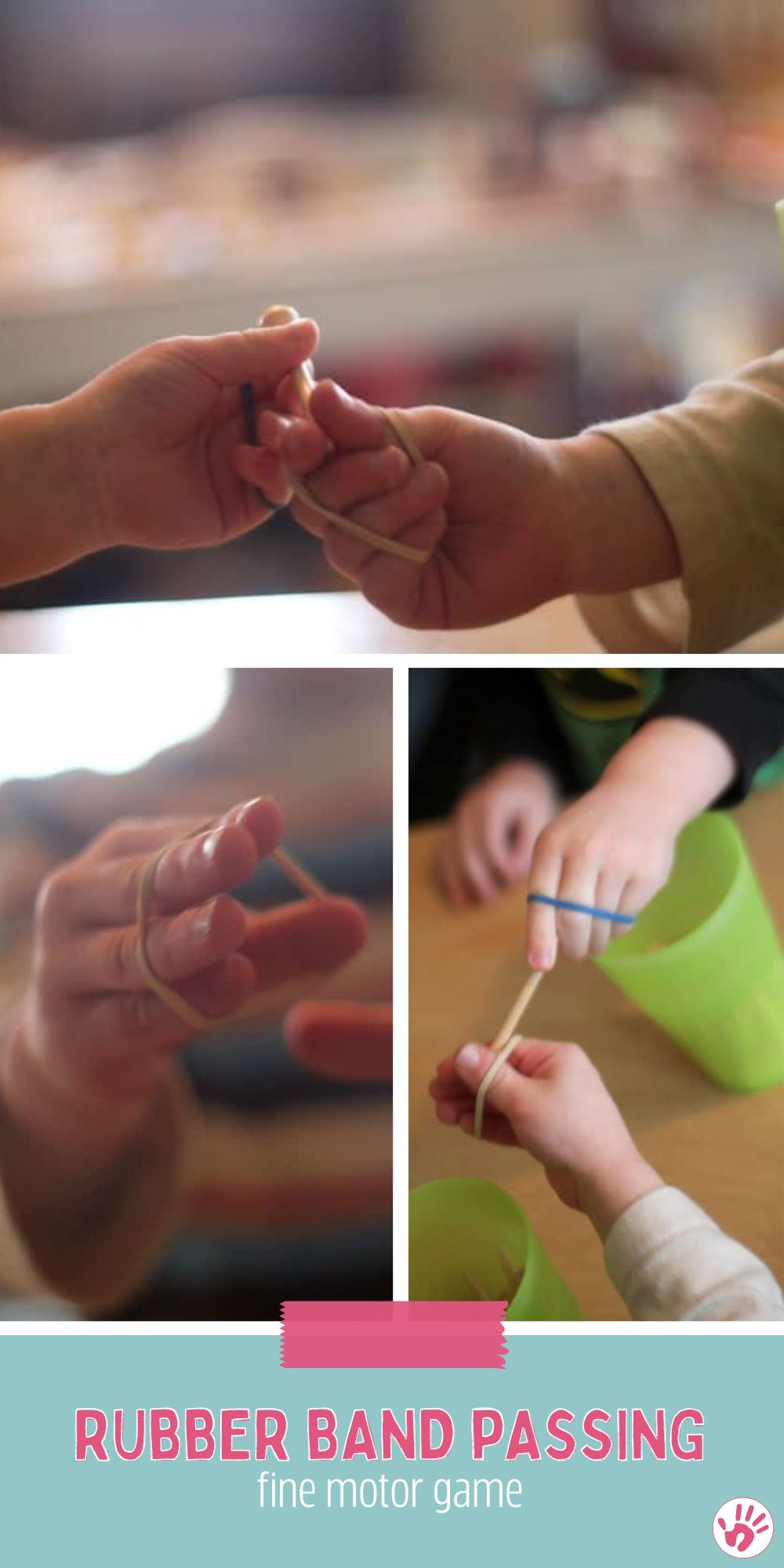 Fun Rubber Band Passing Fine Motor Game - Hands On As We Grow®